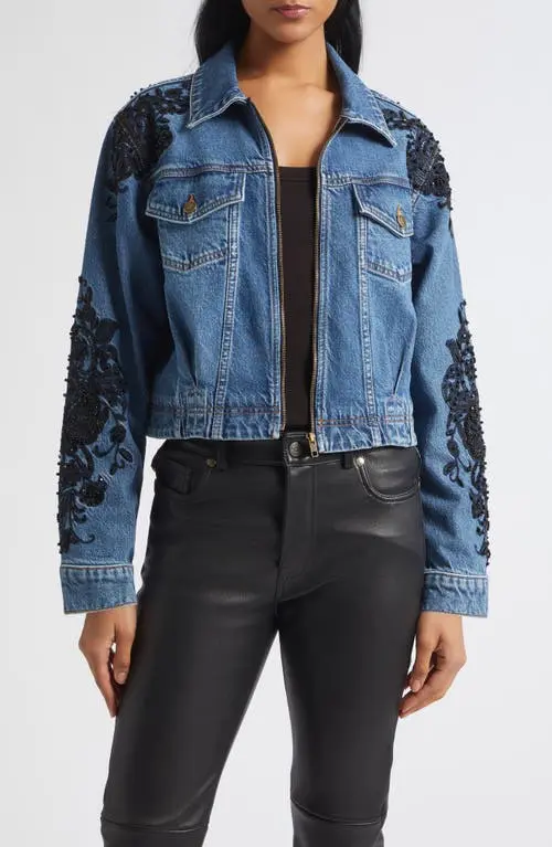 Ramy Brook Jannah Beaded Denim Jacket - Medium Cerulean