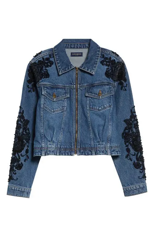 Ramy Brook Jannah Beaded Denim Jacket - Medium Cerulean