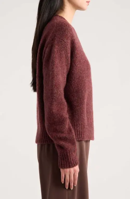 Fleurette Cropped Marled Crewneck Sweater - Bordeaux