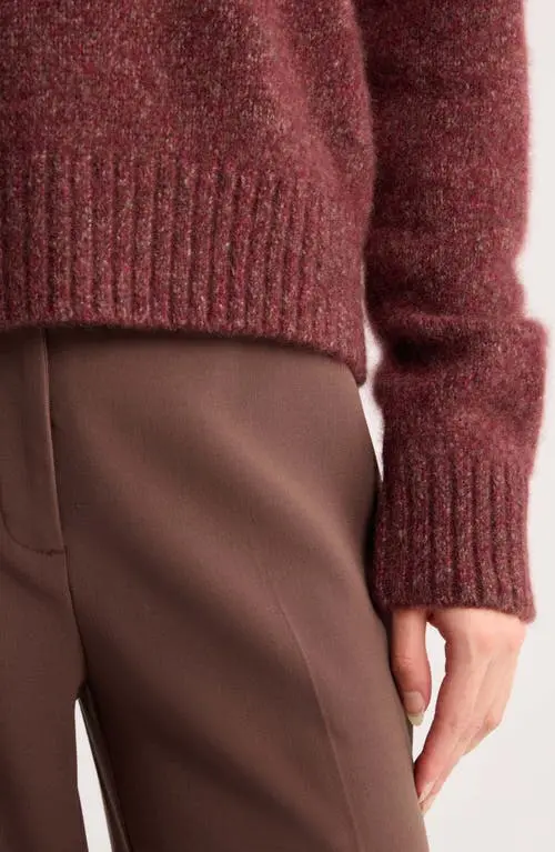 Fleurette Cropped Marled Crewneck Sweater - Bordeaux