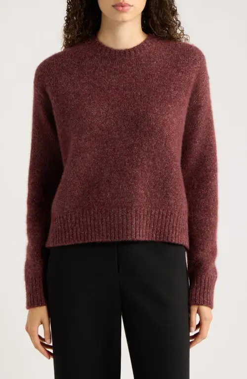 Fleurette Cropped Marled Crewneck Sweater - Bordeaux