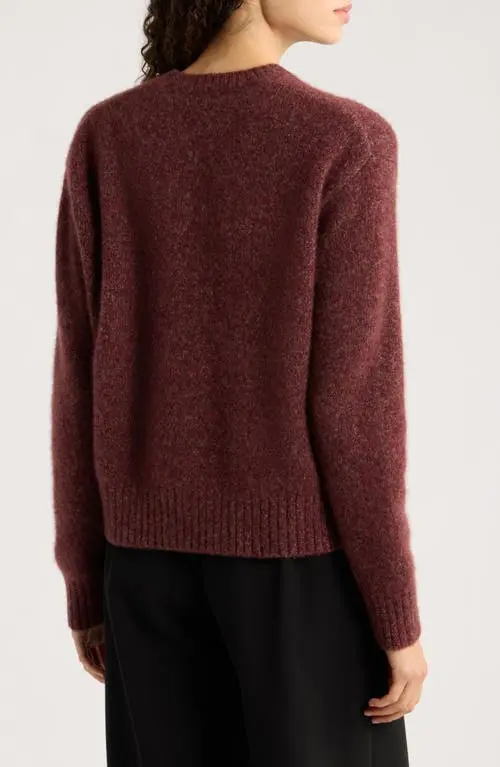 Fleurette Cropped Marled Crewneck Sweater - Bordeaux