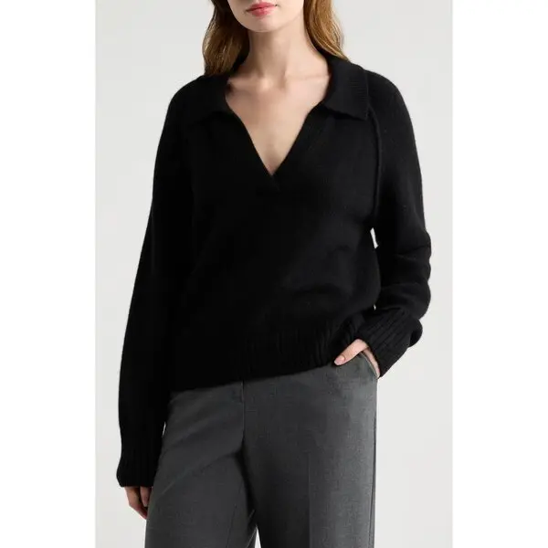 Fleurette Johnny Collar Cashmere Sweater - Black
