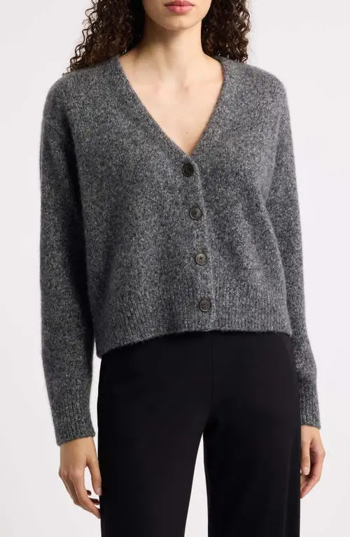 Fleurette Cropped Cashmere & Silk Cardigan - Charcoal