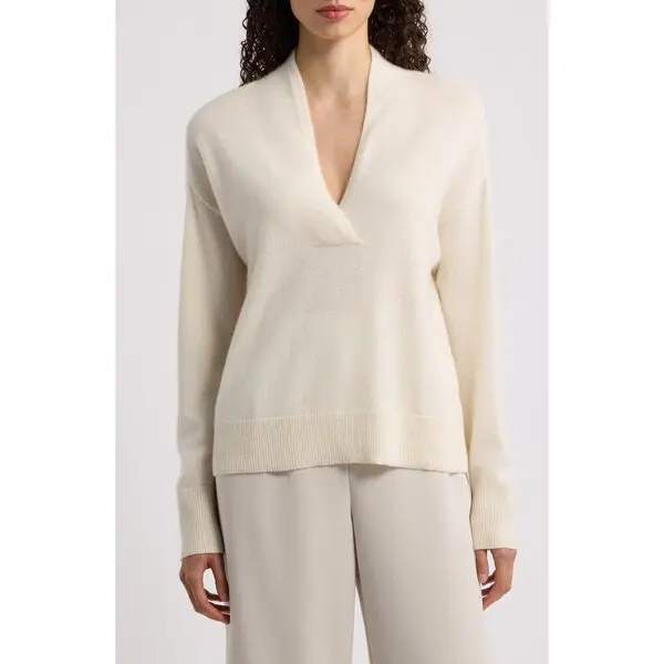 Fleurette Cashmere Wrap V-neck Sweater - Cream