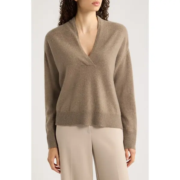 Fleurette Cashmere Wrap V-neck Sweater - Walnut
