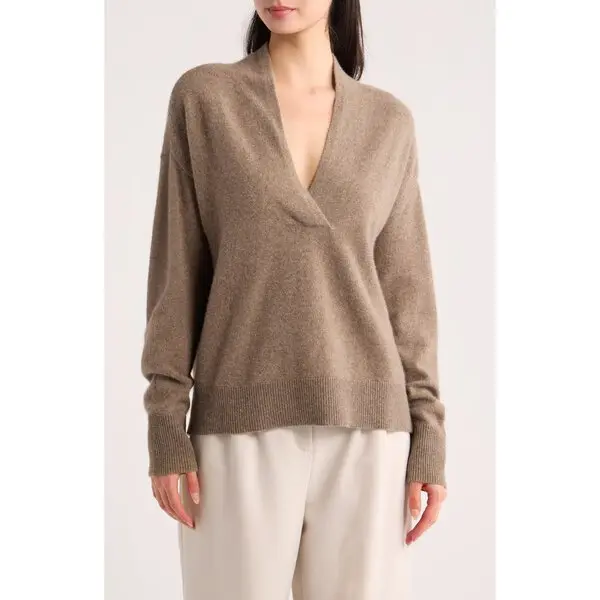 Fleurette Cashmere Wrap V-neck Sweater - Walnut