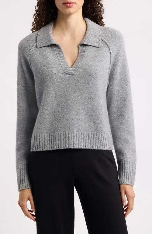 Fleurette Cashmere Johnny Collar Sweater - Grey
