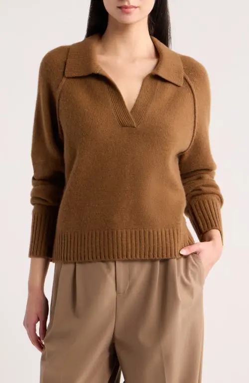 Fleurette Cashmere Johnny Collar Sweater - Vicuna