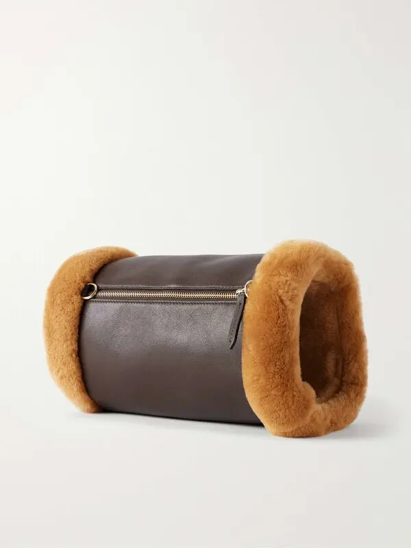 JIMMY CHOO Logo-embroidered Shearling-trimmed Leather Handwarmer
