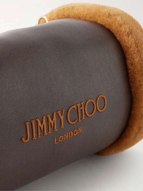 JIMMY CHOO Logo-embroidered Shearling-trimmed Leather Handwarmer