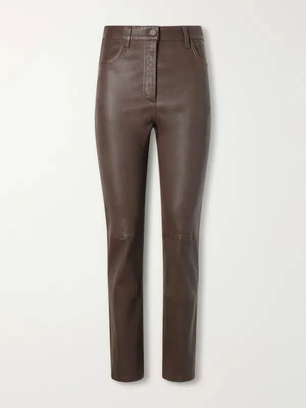 JOSEPH Duke Leather Cropped Flared Pants - Brown