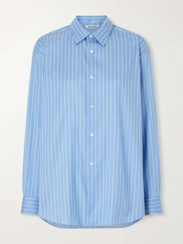 Auralee Striped Cotton And Silk-blend Shirt - Blue