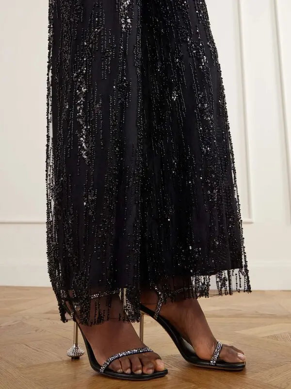 Staud Jayden Sequin-trimmed Organza Wide-leg Pants - Black