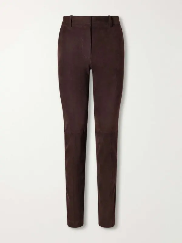JOSEPH New Coleman Paneled Suede Mid-rise Slim-fit Pants - Dark Brown