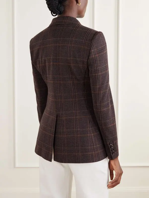 Max Mara Abate Prince Of Wales Wool And Cotton-blend Blazer - Brown