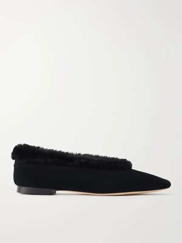 JIMMY CHOO Margot Shearling-trimmed Suede Ballet Flats - Black