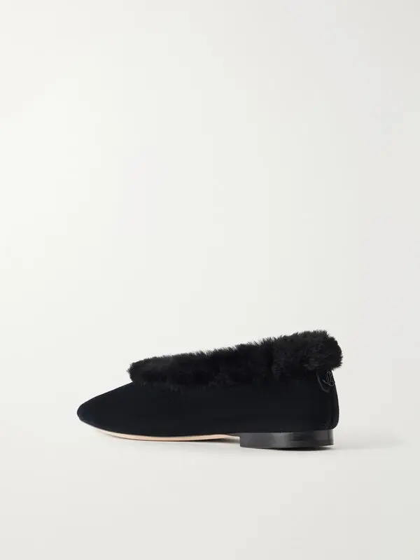 JIMMY CHOO Margot Shearling-trimmed Suede Ballet Flats - Black