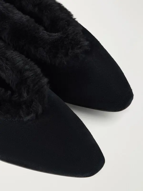 JIMMY CHOO Margot Shearling-trimmed Suede Ballet Flats - Black