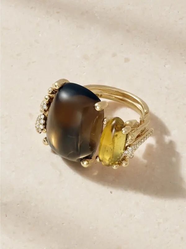 OLE LYNGGAARD COPENHAGEN Boho 18-karat Quartz, Tourmaline And Diamond Ring - Gold