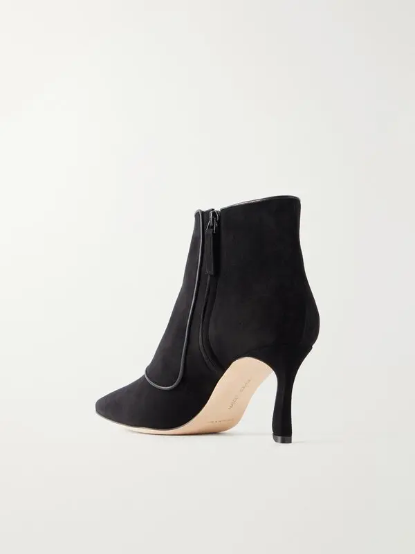 Manolo Blahnik Vivés 70 Leather-trimmed Suede Ankle Boots - Black