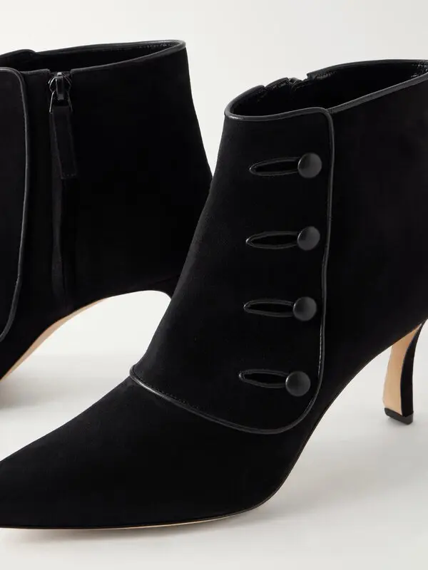 Manolo Blahnik Vivés 70 Leather-trimmed Suede Ankle Boots - Black