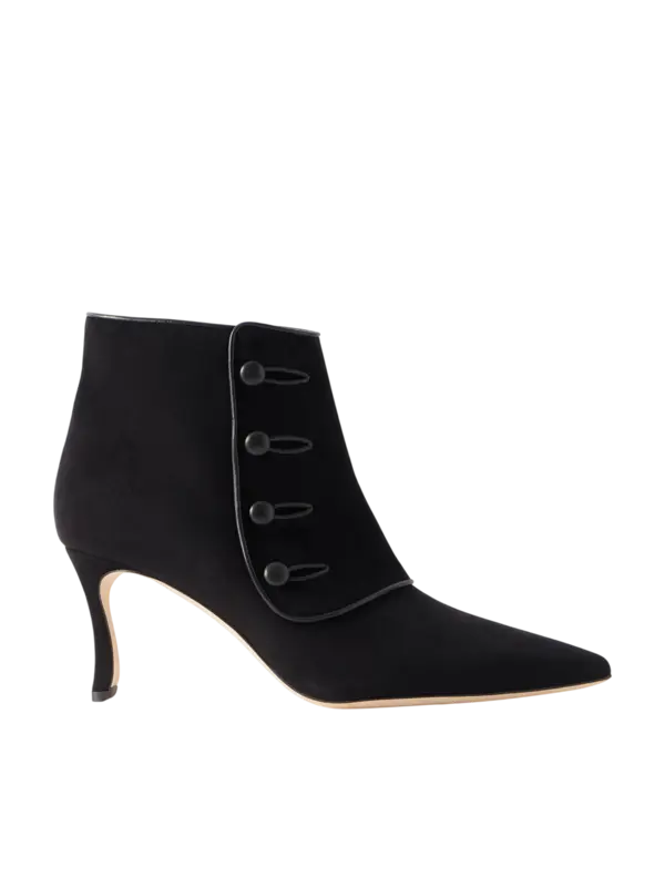 Manolo Blahnik Vivés 70 Leather-trimmed Suede Ankle Boots - Black