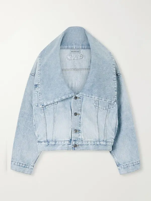 Balenciaga Oversized-collar Cropped Denim Jacket - Blue