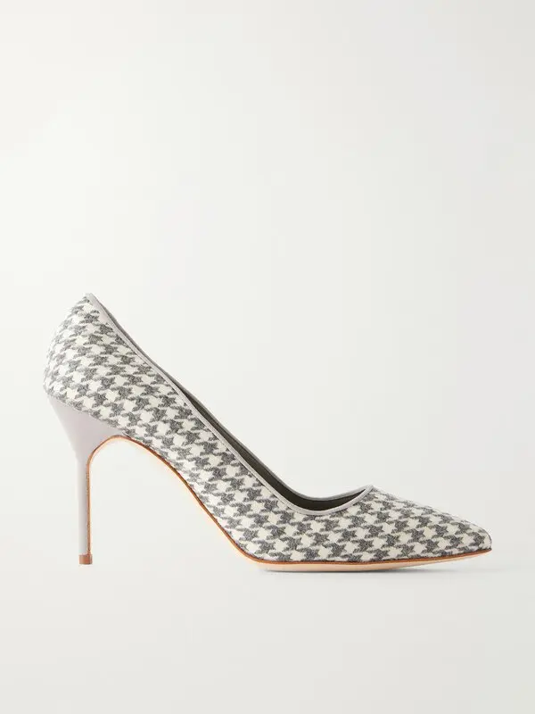 Manolo Blahnik Bb 90 Suede-trimmed Houndstooth Wool Pumps