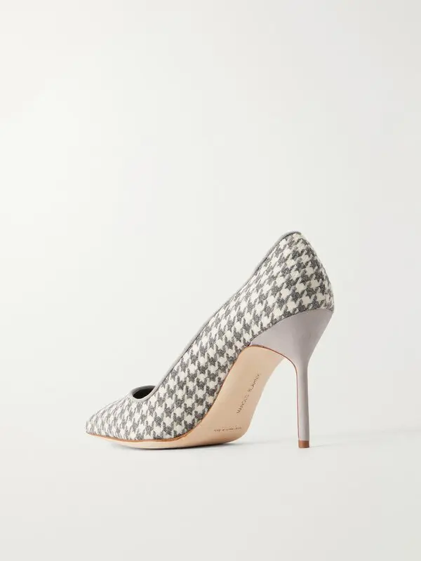 Manolo Blahnik Bb 90 Suede-trimmed Houndstooth Wool Pumps