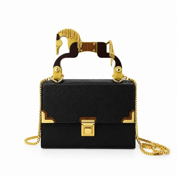 GISSA BICALHO Handmade Acrylic Bag Leather Horse - Black