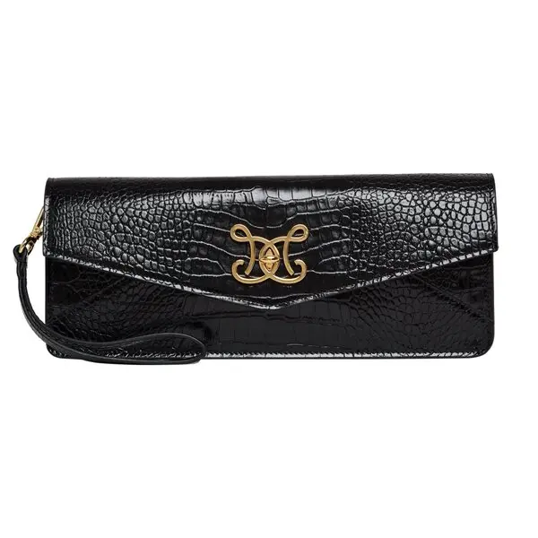 DE MARQUET Envelope Cut Faux Croc Onyx