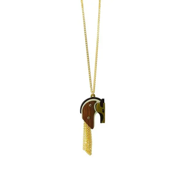 GISSA BICALHO Brown / Gold / Neutrals Handmade Acrylic Necklace Horse Kahki - Brown/gold