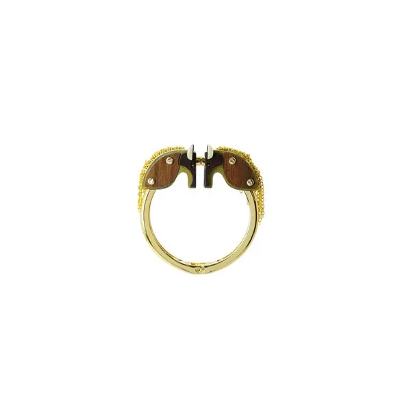 GISSA BICALHO Gold / Neutrals / Brown Handmade Acrylic Bracelet Horse Kahki - Gold/brown