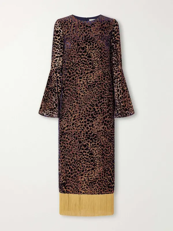 Borgo De Nor Astoria Fringed Leopard-jacquard Devoré Midi Dress