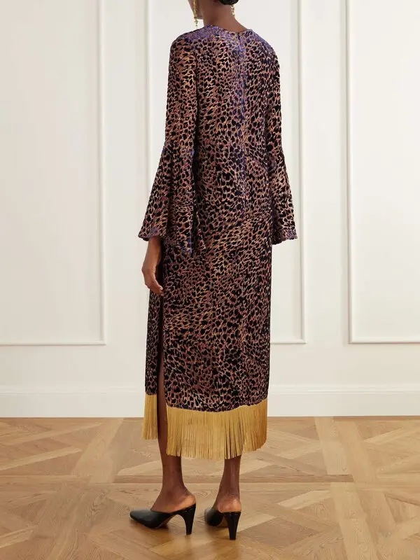 Borgo De Nor Astoria Fringed Leopard-jacquard Devoré Midi Dress