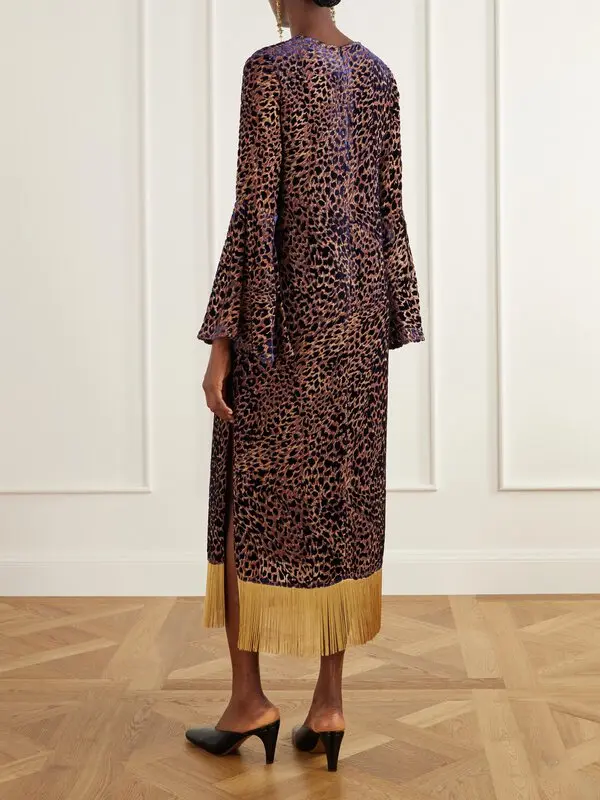 Borgo De Nor Astoria Fringed Leopard-jacquard Devoré Midi Dress