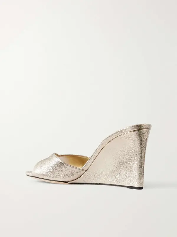 JIMMY CHOO Skye 85 Metallic Crinkled-satin Wedge Sandals