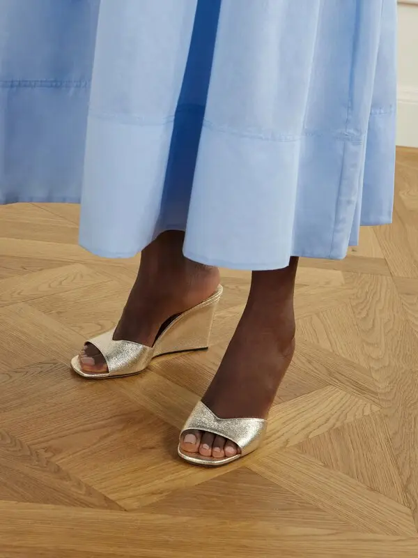 JIMMY CHOO Skye 85 Metallic Crinkled-satin Wedge Sandals