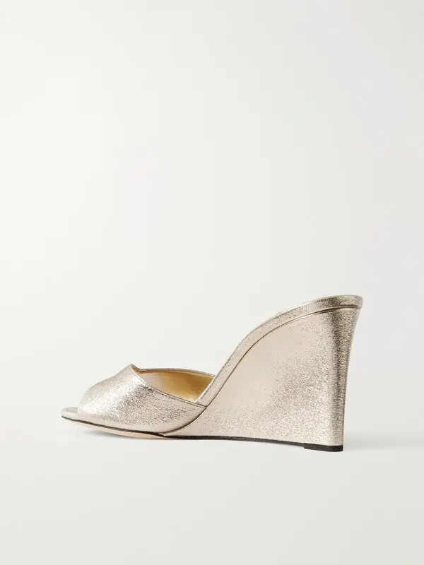 JIMMY CHOO Skye 85 Metallic Crinkled-satin Wedge Sandals
