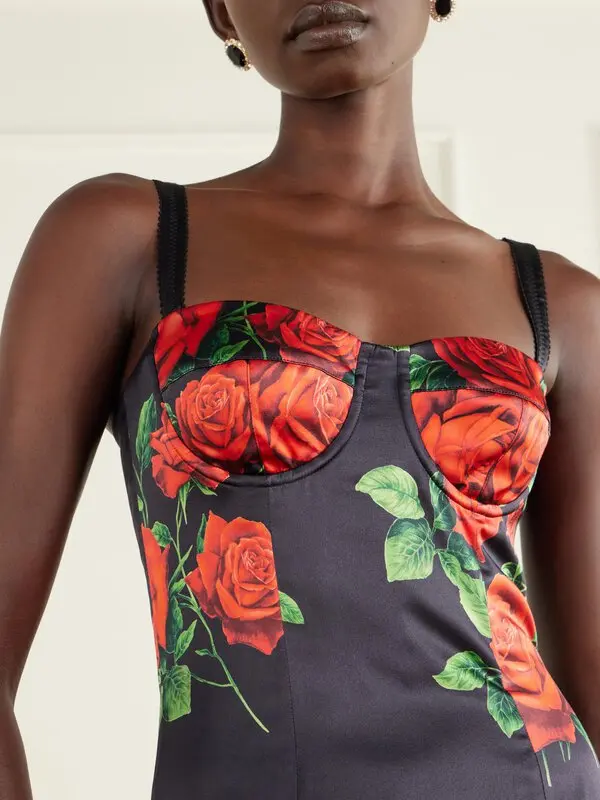 Dolce & Gabbana Floral-print Silk-blend Satin Bustier Midi Dress