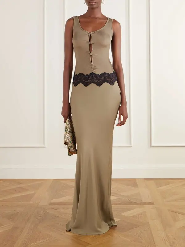 Christopher Esber Verner Cut-out Ribbed Lace-trimmed Jersey Midi Dress