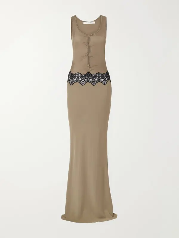 Christopher Esber Verner Cut-out Ribbed Lace-trimmed Jersey Midi Dress - Neutrals