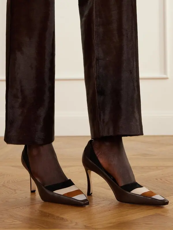 Manolo Blahnik Soria 90 Suede-trimmed Leather Pumps