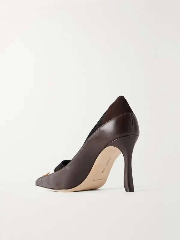 Manolo Blahnik Soria 90 Suede-trimmed Leather Pumps