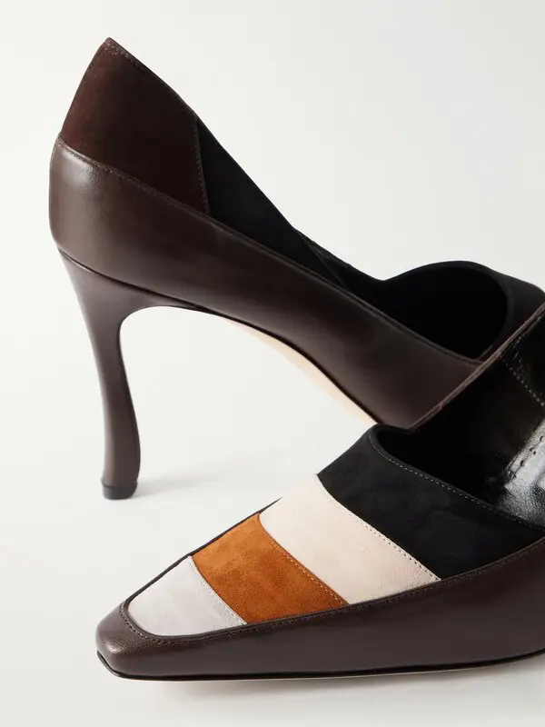 Manolo Blahnik Soria 90 Suede-trimmed Leather Pumps