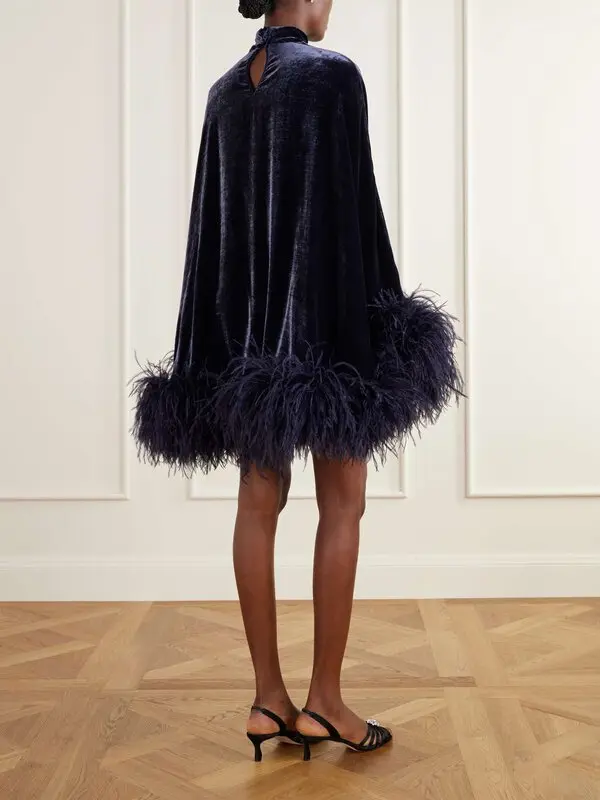 TALLER MARMO Vegas Feather-trimmed Velvet Mini Dress