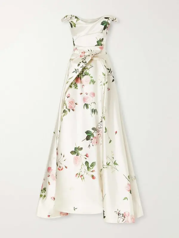VIVIENNE WESTWOOD Tabitha Bustier Draped Floral-print Satin Gown - White