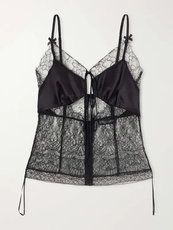 Dolce & Gabbana Bow-detailed Satin-trimmed Lace Cami - Black