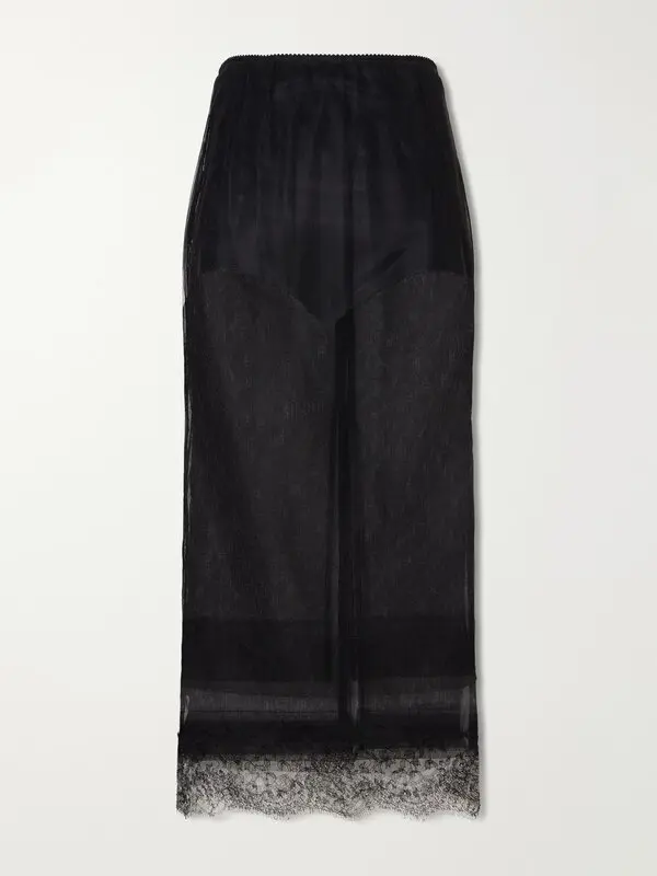 Dolce & Gabbana Layered Lace-trimmed Tulle Midi Skirt